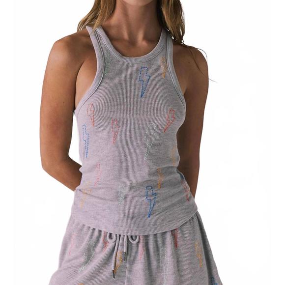 Chaser | Tops | New Chaser Neon Bolt Stitches Tank In Grey Multi | Poshmark